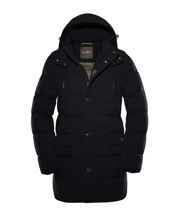 MOORER Button-down Hooded Down Coat - Dark Blue