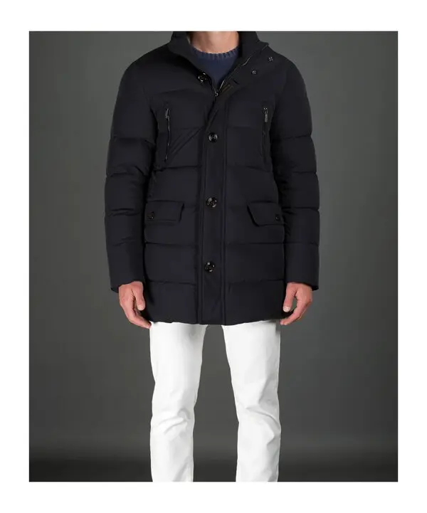 MOORER Button-down Hooded Down Coat - Dark Blue