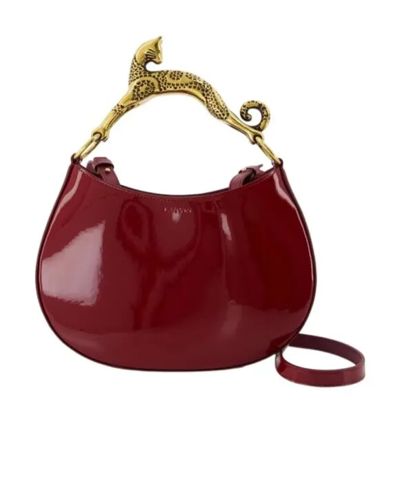 LANVIN Poignee Chat Patent Shoulder Bag - Wine Red