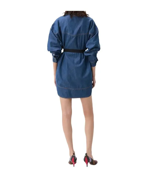 Versace Chambray Denim Mini Dress With Medusa Hardware - Light Blue