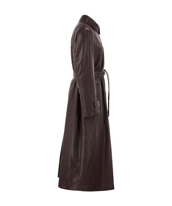 Herno Long Belted Leather-effect Coat