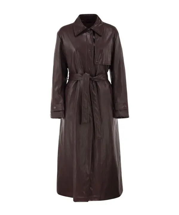 Herno Long Belted Leather-effect Coat - No