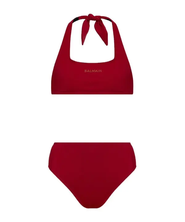 Balmain Halter Neck Two-piece Swimsuit With Letter Details