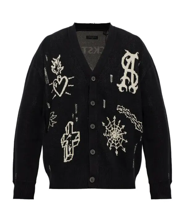 ALLSAINTS V-neck Long-sleeve Knit Top With Graphic Pattern