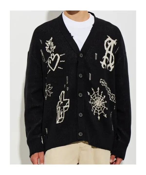 ALLSAINTS V-neck Long-sleeve Knit Top With Graphic Pattern