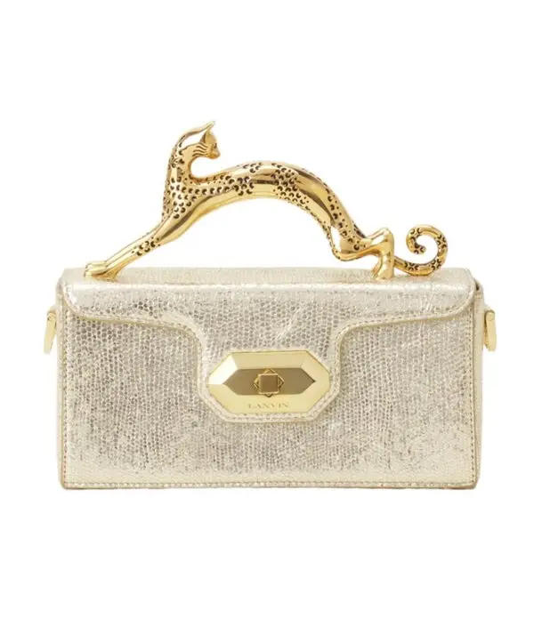 LANVIN Pencil Cat Nano Bag In Crackled Metallic Leather - Silver