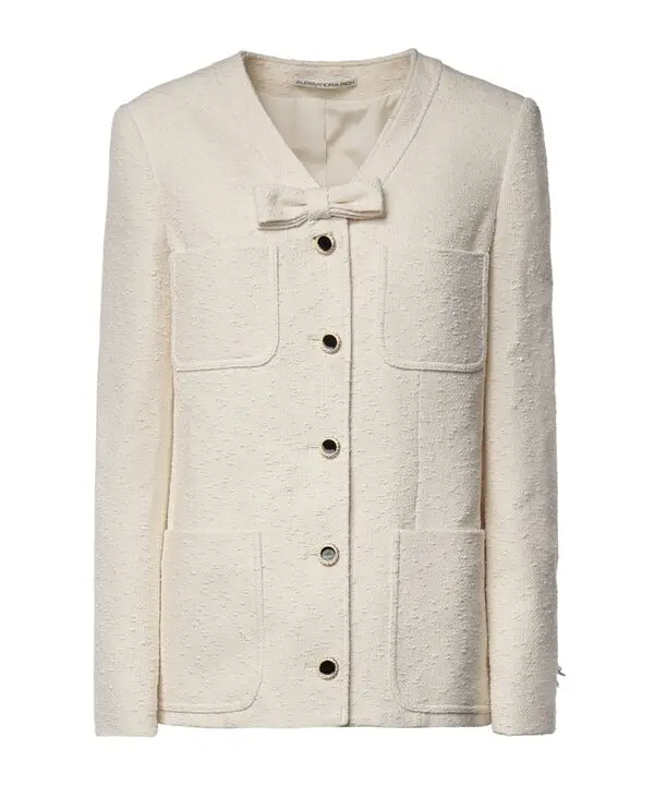 Alessandra Rich Bow Detail Textured Blazer