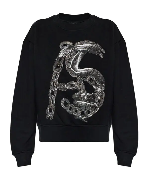 ALLSAINTS Embellished Crew Neck Long Sleeve Sweatshirt - Black