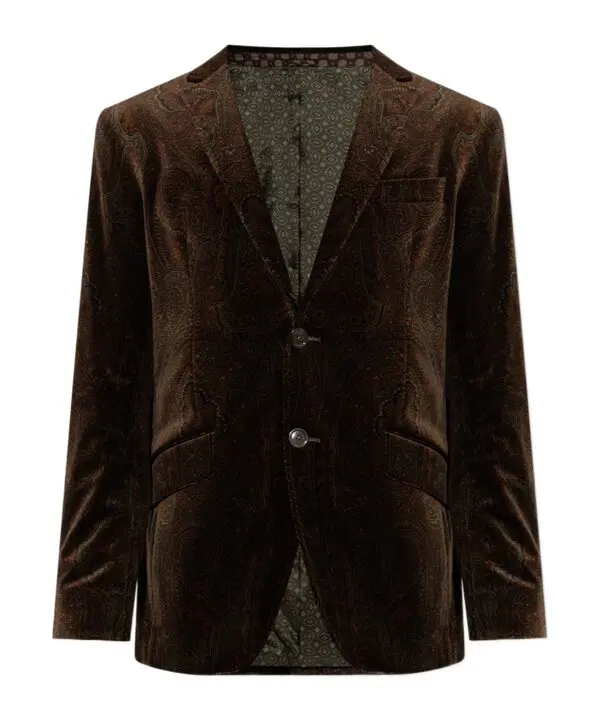 Etro Single-breasted Jacket In Arnica Motif Stretch Cotton Velvet