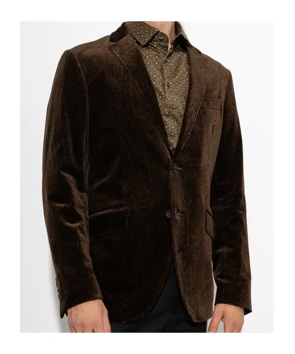 Etro Single-breasted Jacket In Arnica Motif Stretch Cotton Velvet