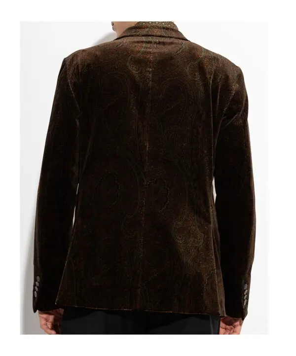 Etro Single-breasted Jacket In Arnica Motif Stretch Cotton Velvet