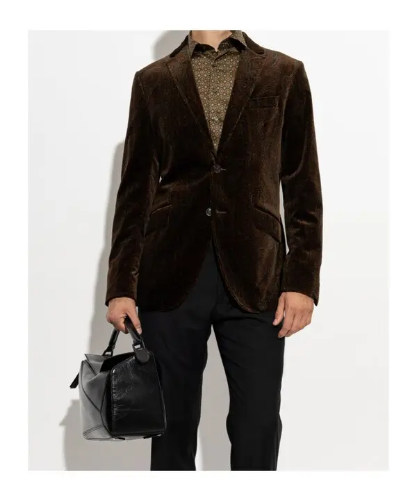 Etro Single-breasted Jacket In Arnica Motif Stretch Cotton Velvet