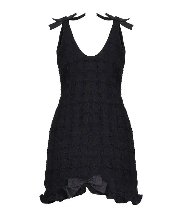 Alessandra Rich Bow Embellished Check Tweed Bouclé Mini Dress - Black