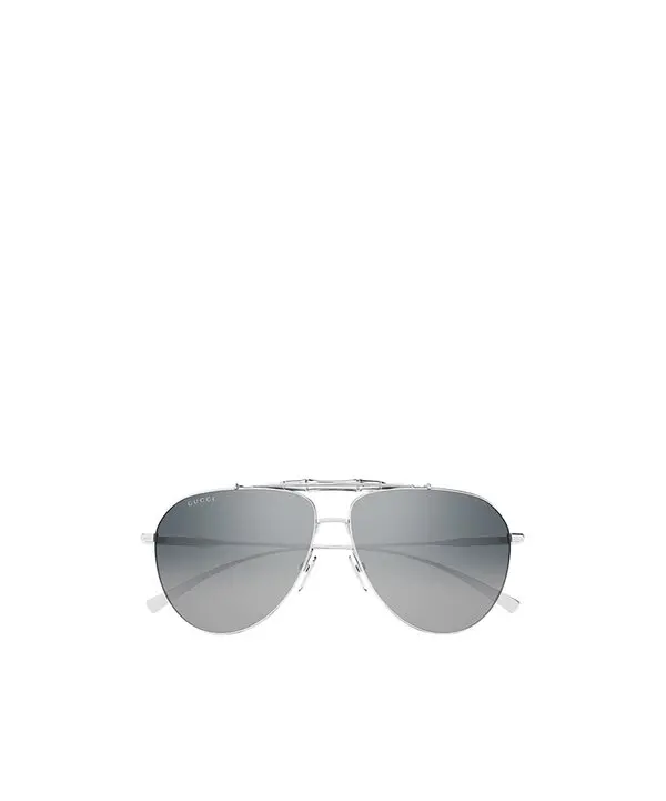Gucci Aviator Frame Sunglasses With Bamboo-effect Brow Bar - Silver/gray