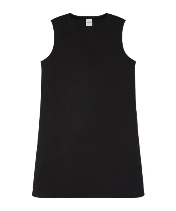 Calvin Klein Sleeveless Mini Dress With V-neck And Silver-tone Logo Plaque