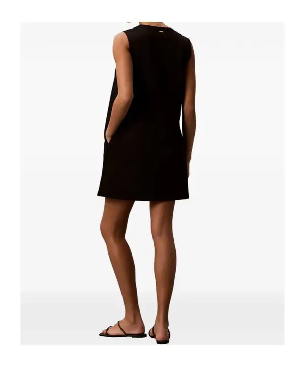 Calvin Klein Sleeveless Mini Dress With V-neck And Silver-tone Logo Plaque
