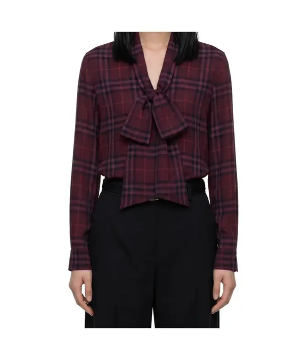 Burberry Silk Crepe De Chine Check Scarf Blouse