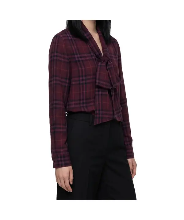 Burberry Silk Crepe De Chine Check Scarf Blouse