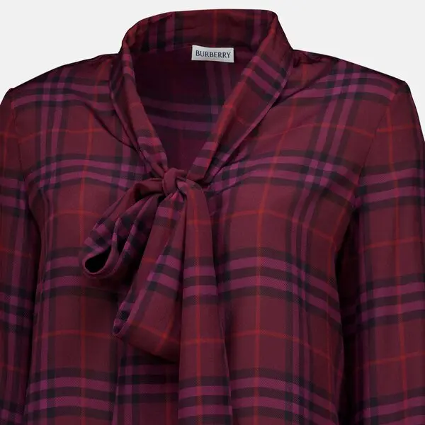 Burberry Silk Crepe De Chine Check Scarf Blouse