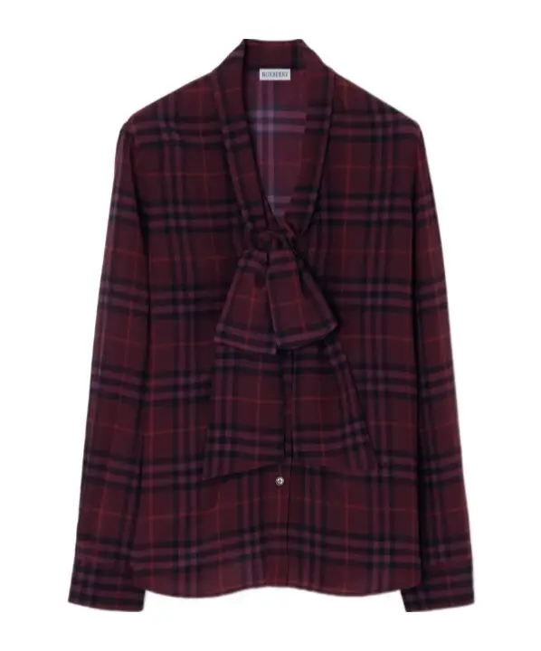 Burberry Silk Crepe De Chine Check Scarf Blouse - Zi Feng