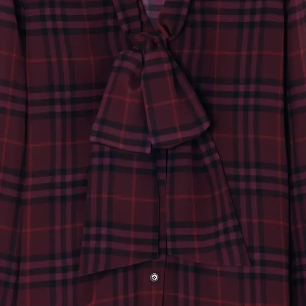 Burberry Silk Crepe De Chine Check Scarf Blouse - Zi Feng