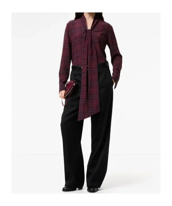 Burberry Silk Crepe De Chine Check Scarf Blouse - Zi Feng