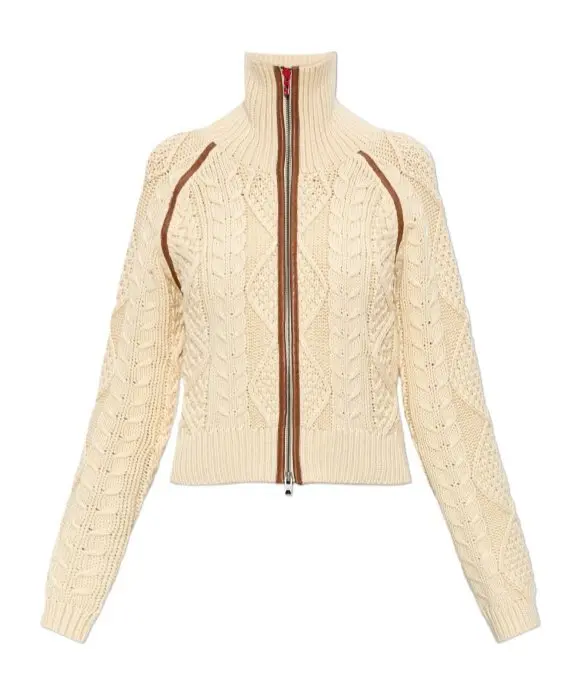 DIESEL® Cable Knit Cardigan With Leather Trim