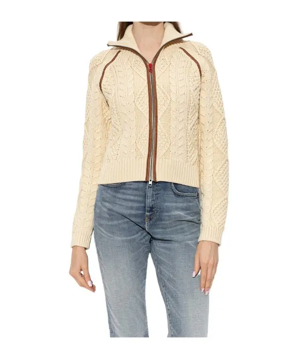 DIESEL® Cable Knit Cardigan With Leather Trim