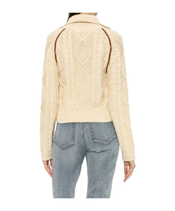 DIESEL® Cable Knit Cardigan With Leather Trim