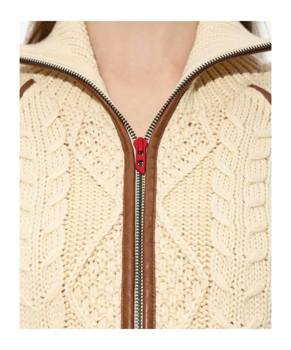 DIESEL® Cable Knit Cardigan With Leather Trim