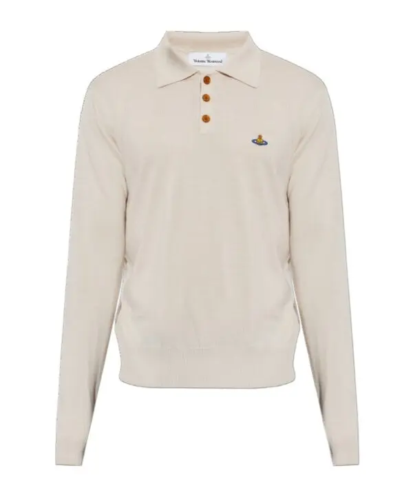 VIVIENNE WESTWOOD Long-sleeved Knitted Polo Shirt - Cream