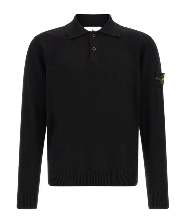 Stone Island Logo Patch Knitted Polo Shirt