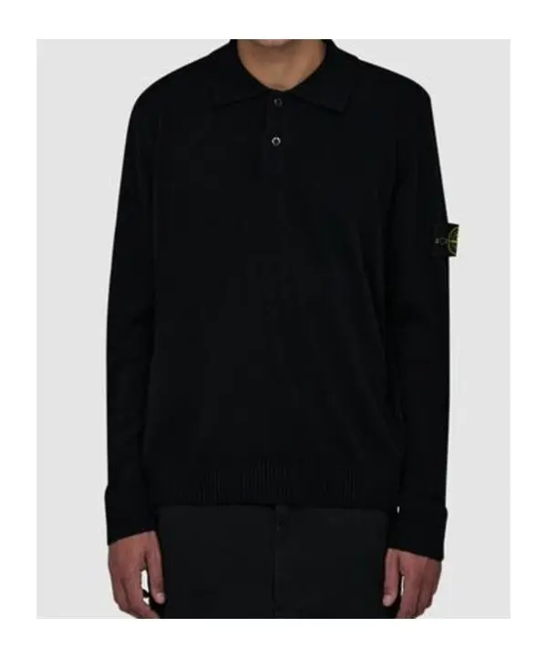 Stone Island Logo Patch Knitted Polo Shirt