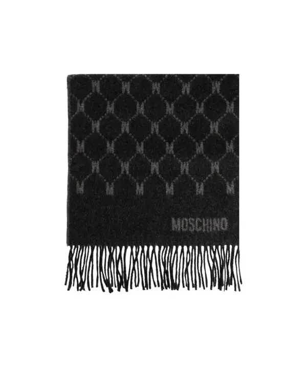 Moschino Monogram Fringed Knitted Scarf - Gray