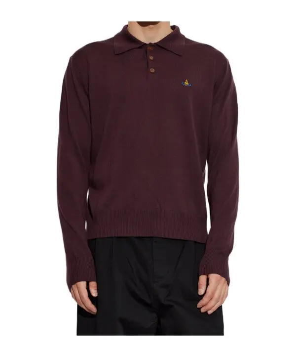 VIVIENNE WESTWOOD Orb Logo Knitted Polo Shirt - Burgundy