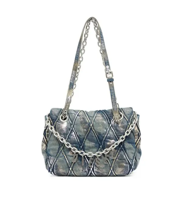 DIESEL® Charm D Quilted Metallic-foil Shoulder Bag - Blue