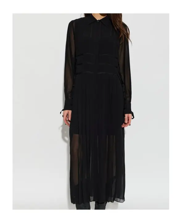 ALLSAINTS Long Sleeve Pleated Semi-transparent Maxi Dress