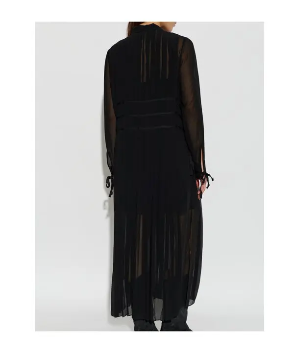 ALLSAINTS Long Sleeve Pleated Semi-transparent Maxi Dress