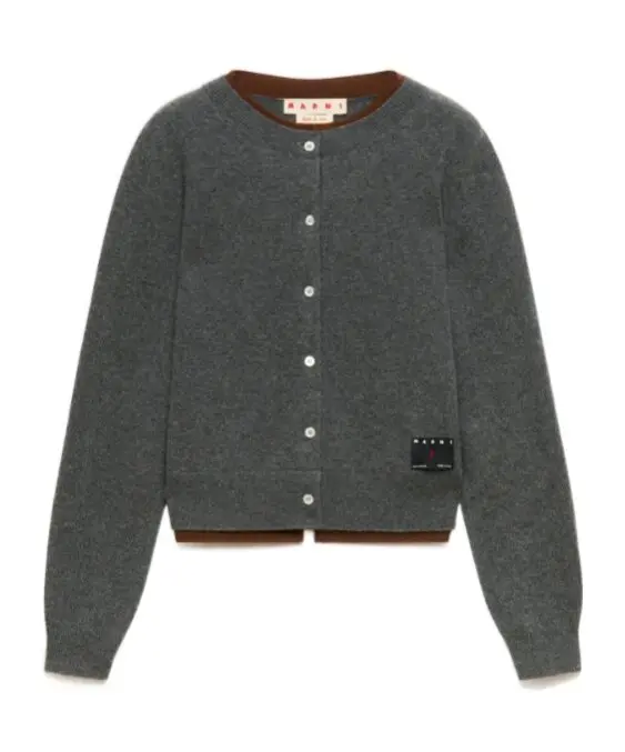 Marni Logo Patch Cashmere Cardigan - Graphite