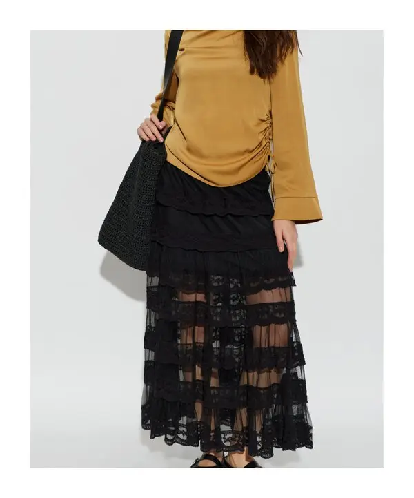 ALLSAINTS Maggie Tiered Lace Maxi Skirt - Black