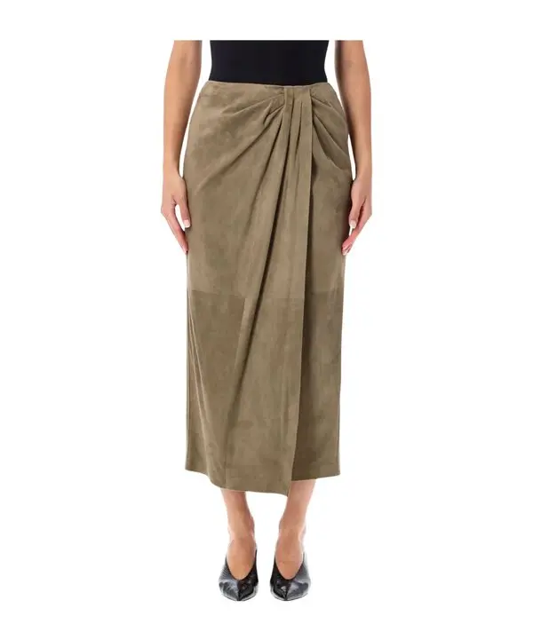 Ralph Lauren Teegan Suede Midi Skirt With Draped Front - Brown