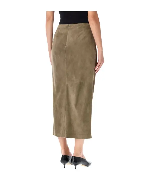 Ralph Lauren Teegan Suede Midi Skirt With Draped Front - Brown