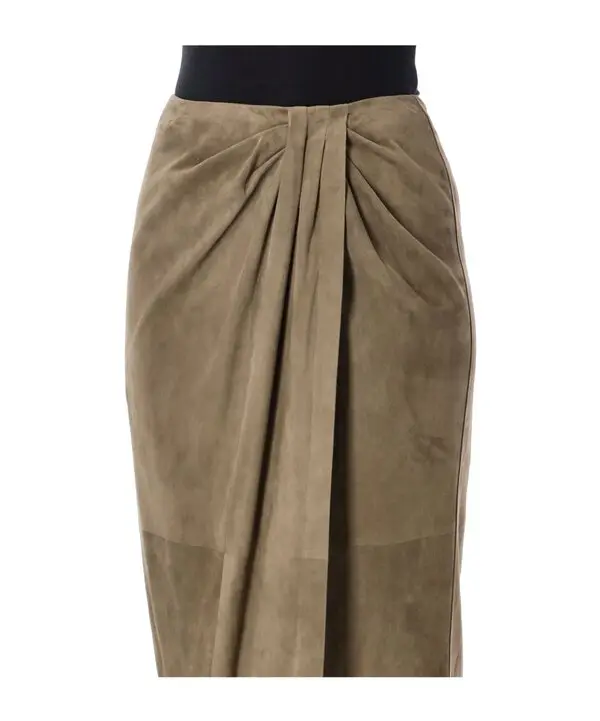 Ralph Lauren Teegan Suede Midi Skirt With Draped Front - Brown