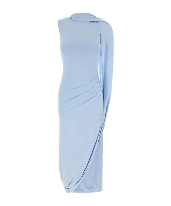 SELF-PORTRAIT Draped Ruched Sleeveless Asymmetric Dress - Light Blue