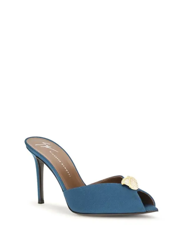 GIUSEPPE ZANOTTI Intrigo Cocktail Mules Sandals With Embellished Brooch - Blue