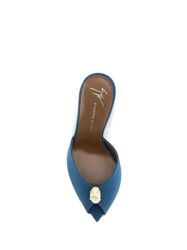 GIUSEPPE ZANOTTI Intrigo Cocktail Mules Sandals With Embellished Brooch - Blue