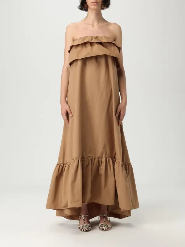 Saint Laurent Bronze Strapless Ruffled Maxi Dress - Multicolor