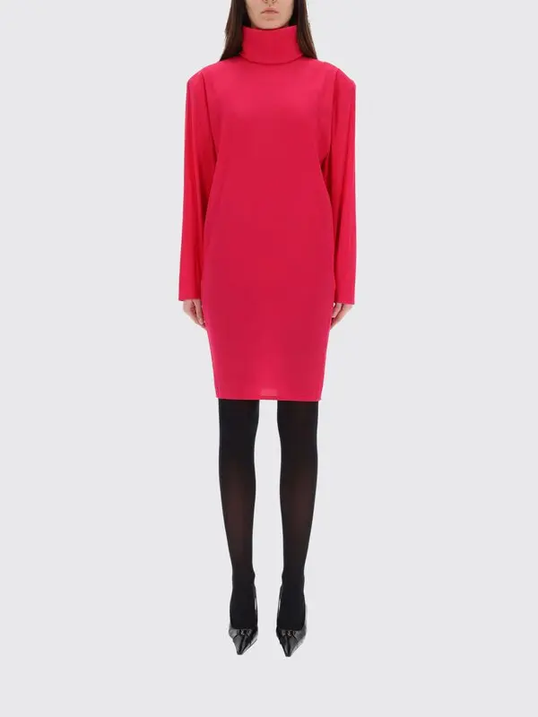 Saint Laurent Long Sleeve High Neck Dress - Pink
