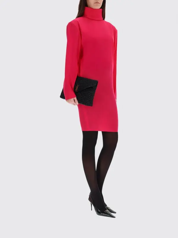 Saint Laurent Long Sleeve High Neck Dress - Pink