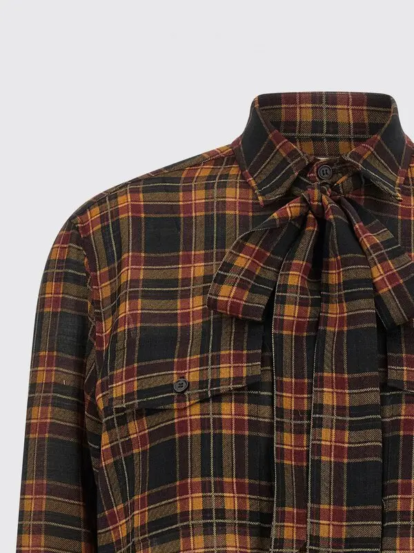 Saint Laurent Long Sleeve Plaid Shirt With Pussy Bow